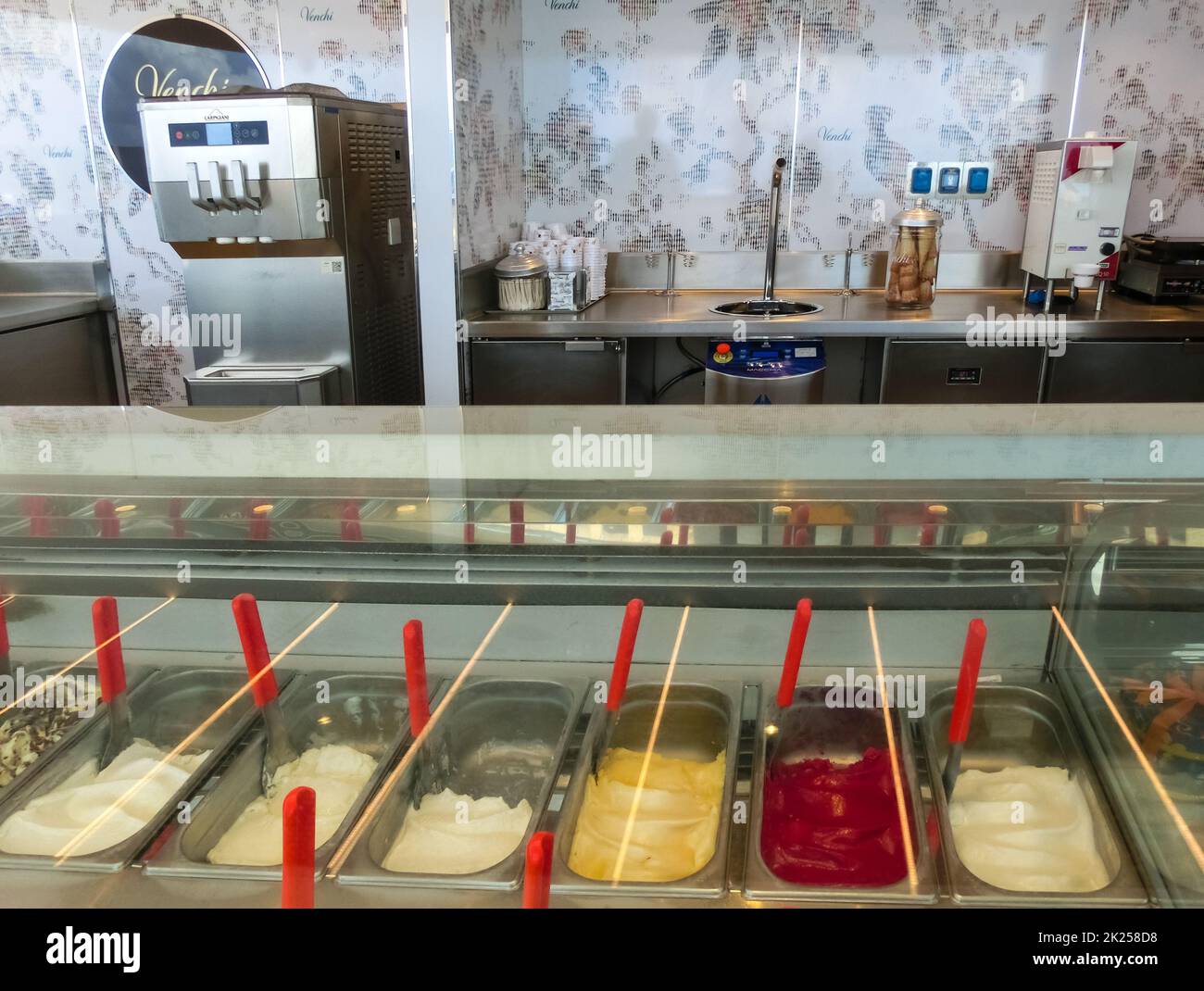 Miami, USA - April 29, 2022: varieties of italian ice creame at dining ...