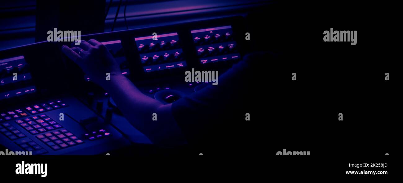 Edit video production control panel in studio. Editor editing and grade ...