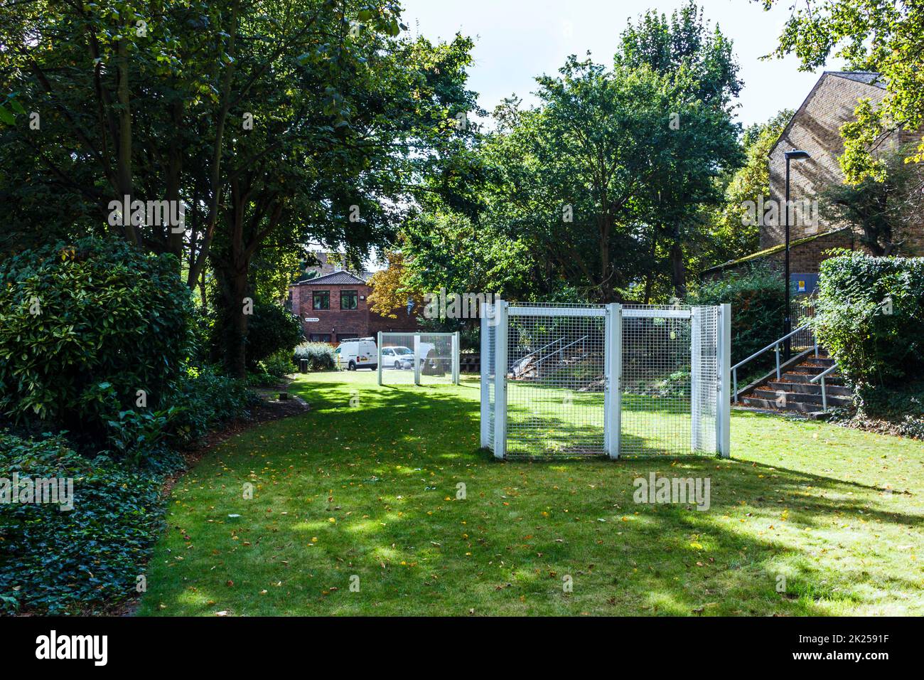 A pair of metal football goals in the grassed play area of Hillside ...