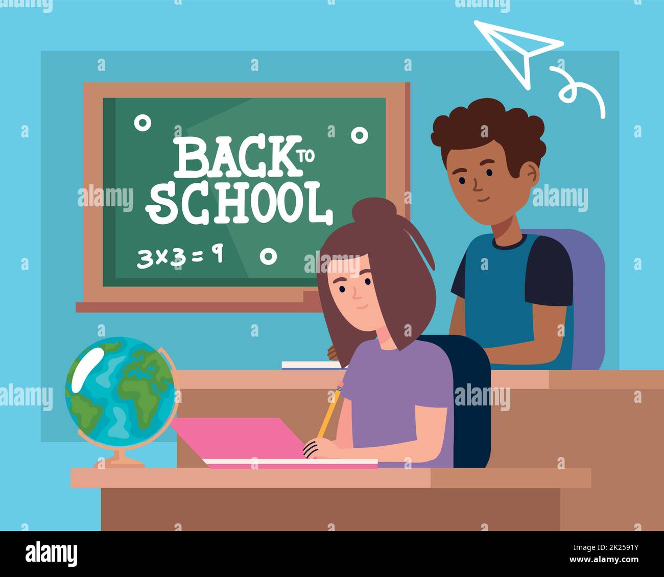 back to school lettering with students Stock Vector Image & Art - Alamy