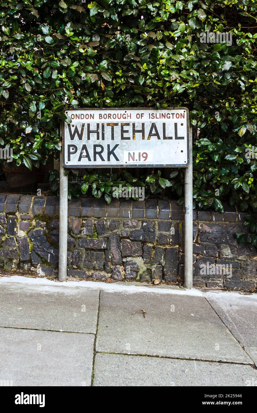 Road name sign in Whitehall Park, a residential area of North Islington ...