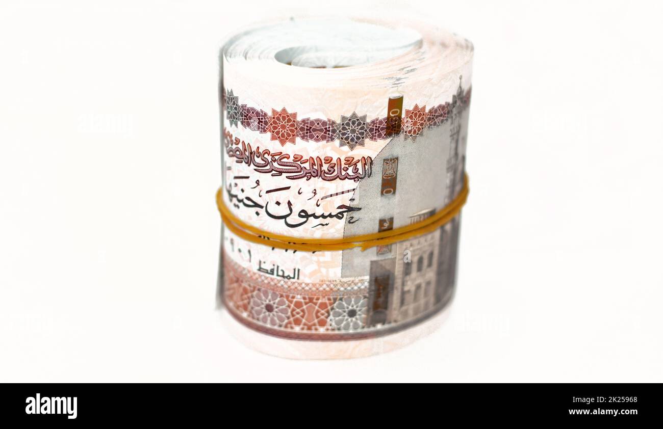 Egypt money roll pounds isolated on white background, 50 LE fifty ...