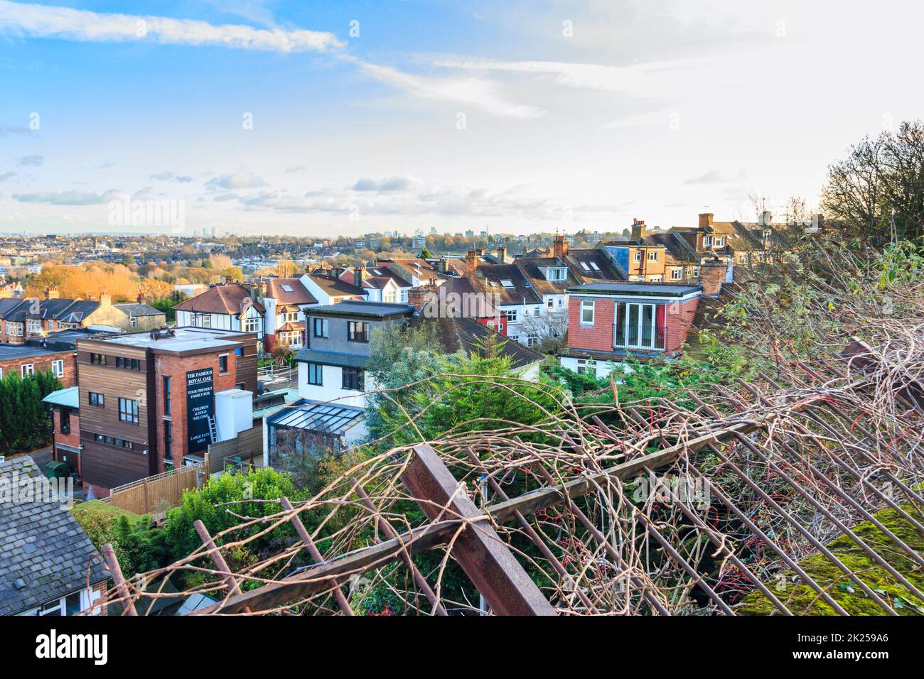 A view across London from Parkland Walk, a disused railway line, now a ...
