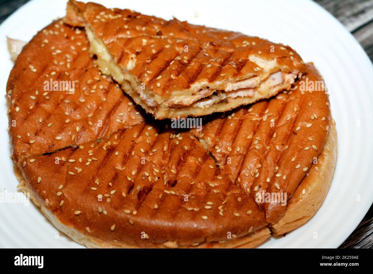 Chicken Shawarma with Mozzarella cheese pie in a bread with sesame ...
