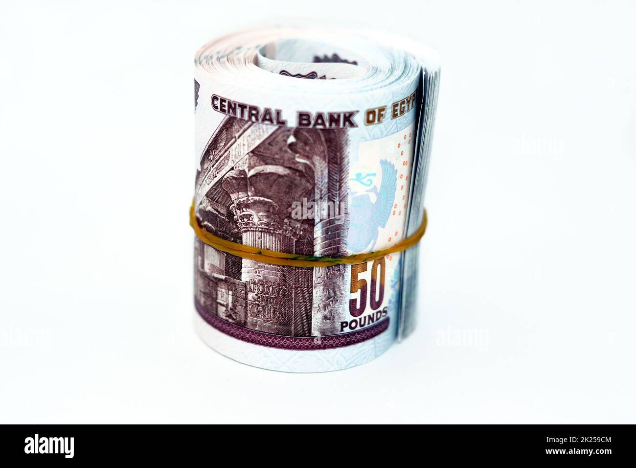 Egypt money roll pounds isolated on white background, 50 LE fifty ...