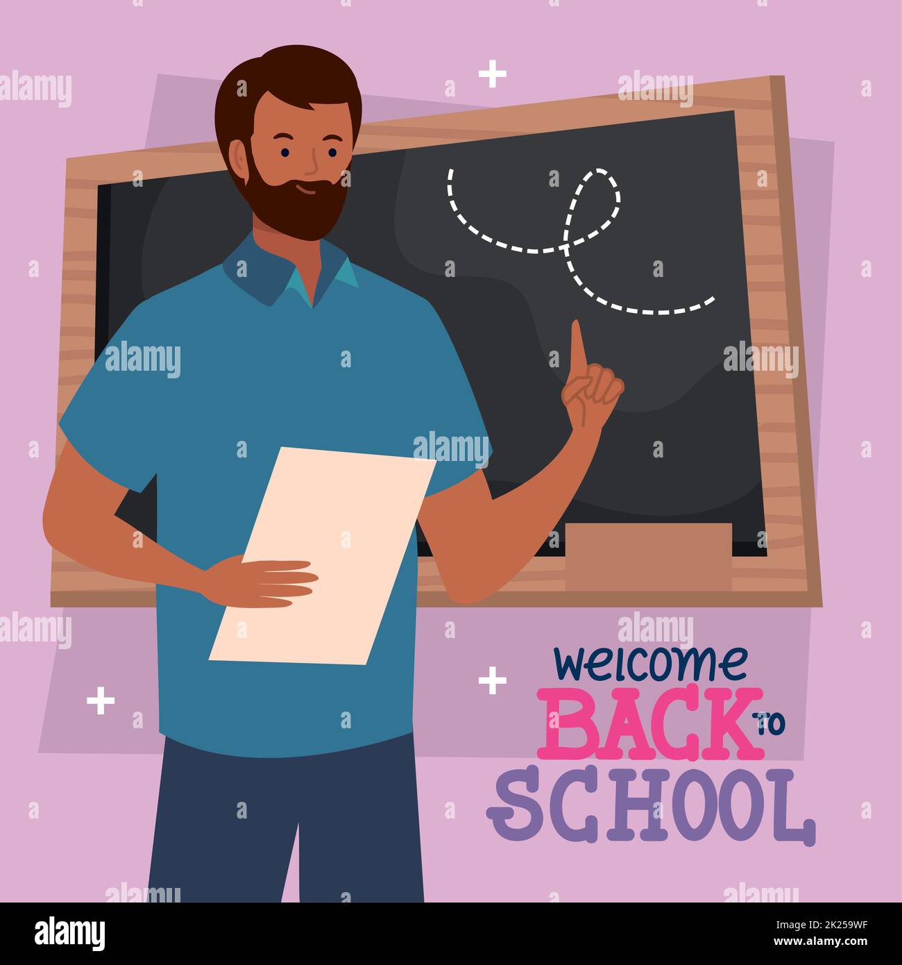 back to school lettering with teacher in classroom Stock Vector Image ...