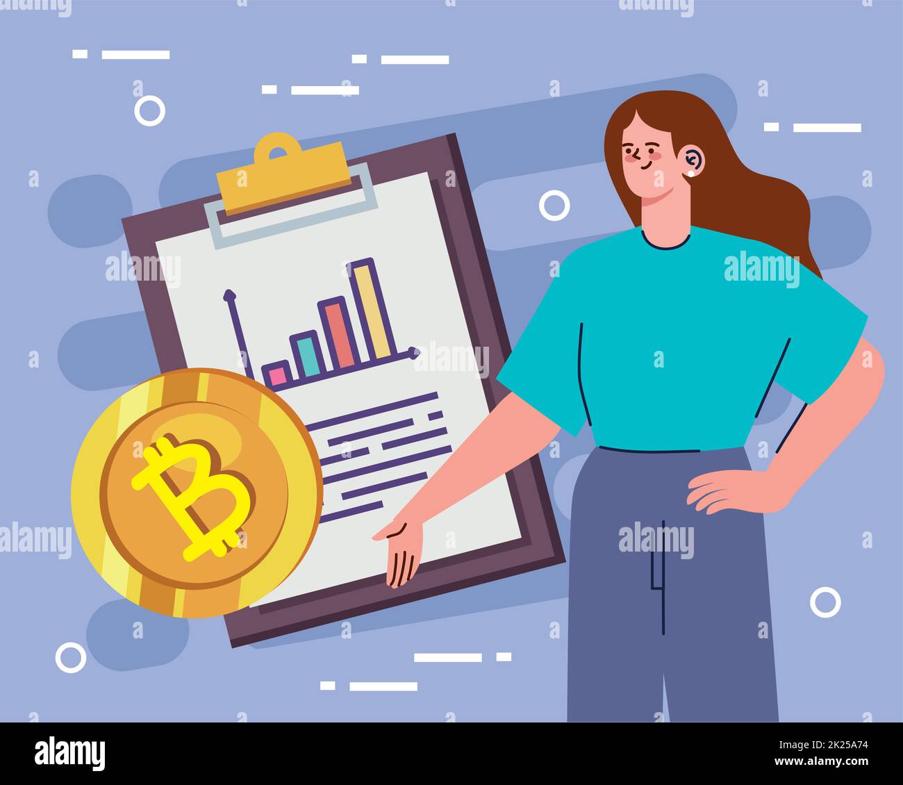 bitcoin with clipboard and woman Stock Vector Image & Art - Alamy