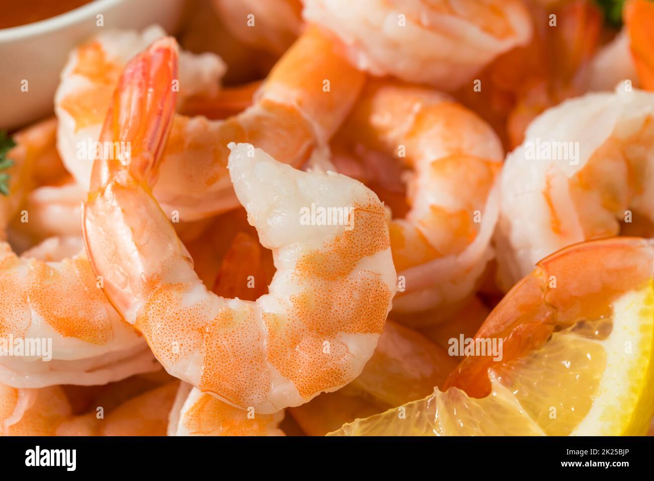 Homemade Cold Shrimp Cocktail with Lemon and Sauce Stock Photo - Alamy