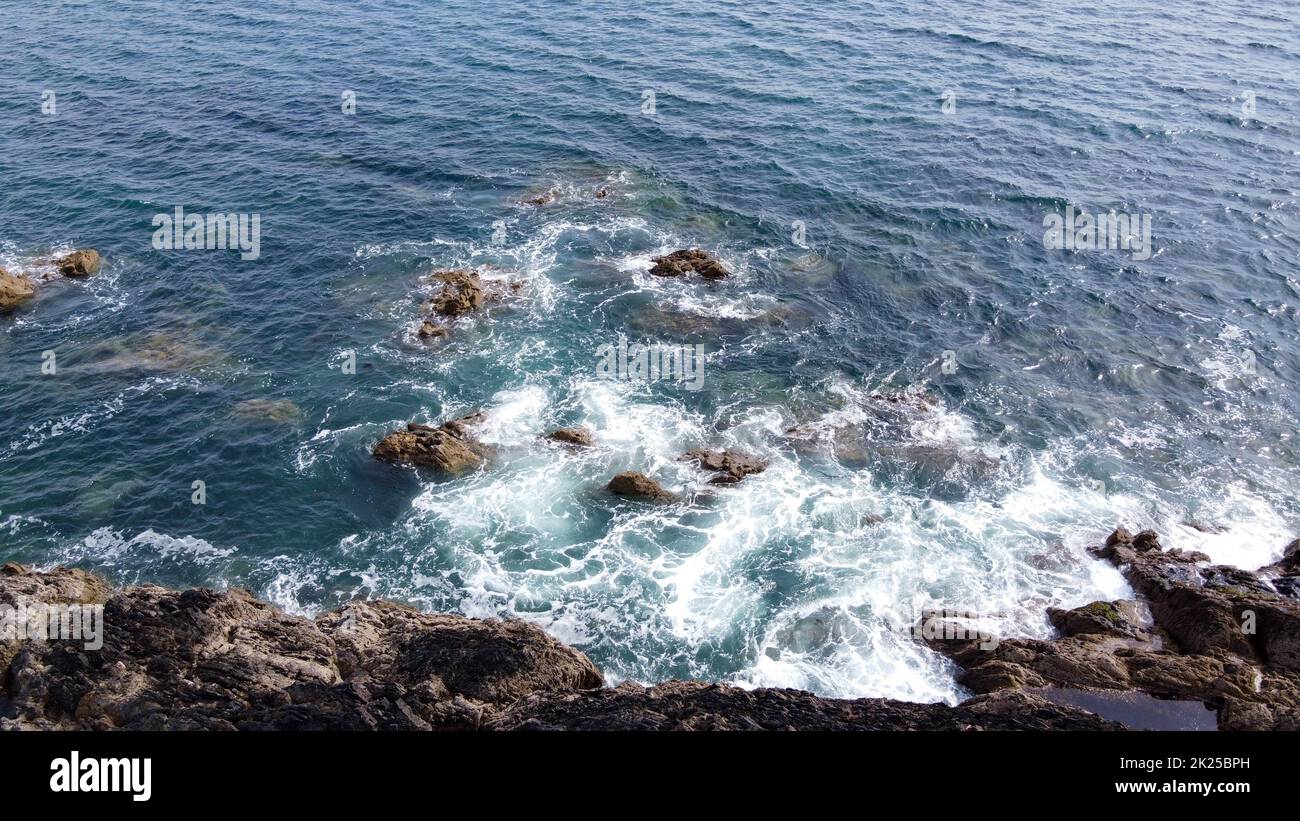 The stone sea coast. Seascape, top view. Aerial photo Stock Photo - Alamy