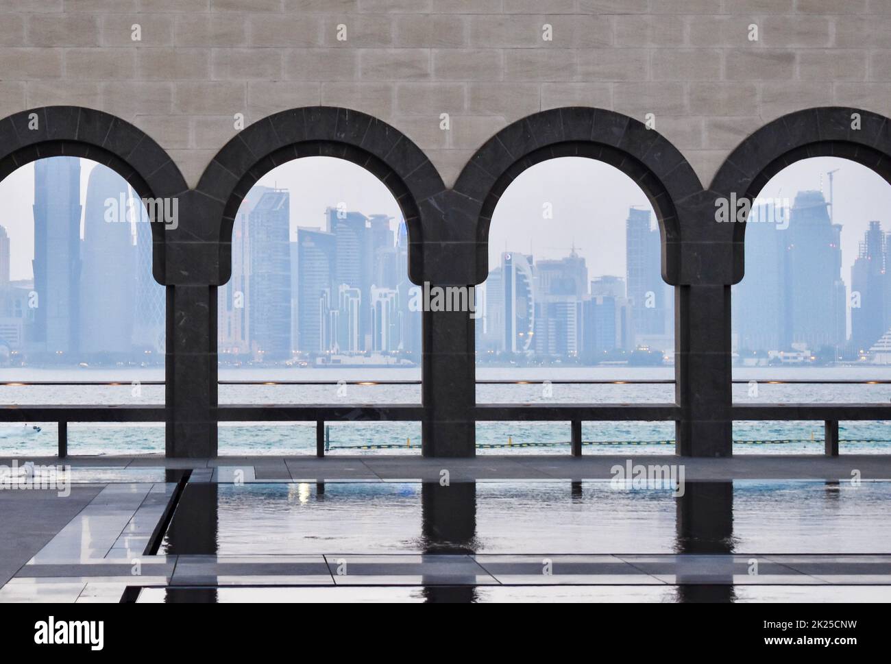 Beautiful view of the Doha city centre across the sea, viewed from the ...
