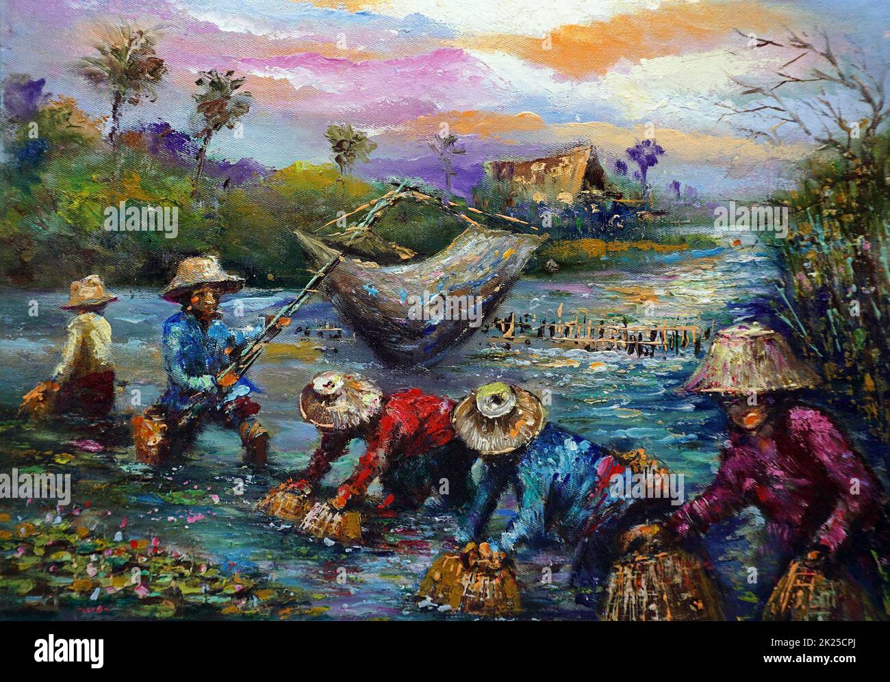 Art painting Oil color , Countryside in the provinces Thailand on ...