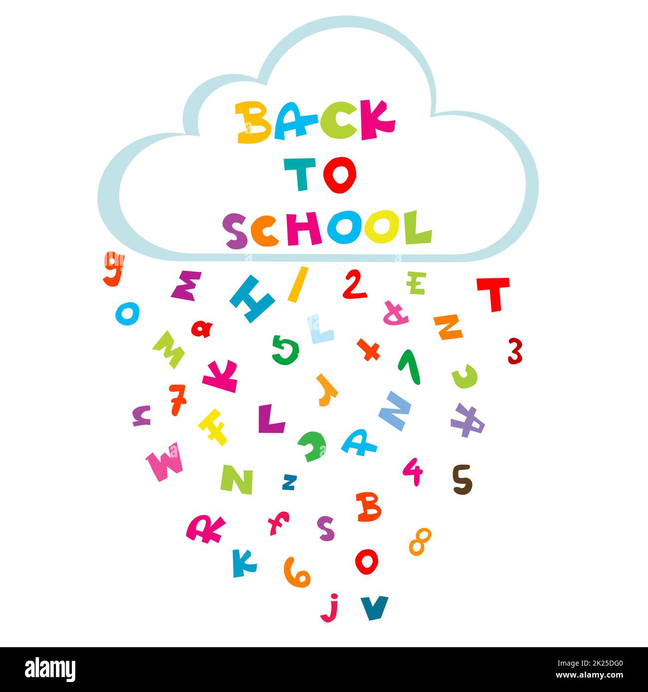 Back to school illustration with cloud and rain made of letters and ...