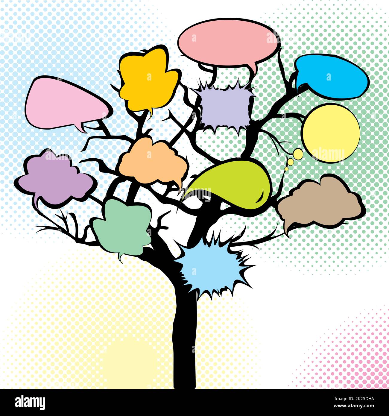 Abstract tree with colored speech bubbles Stock Photo - Alamy