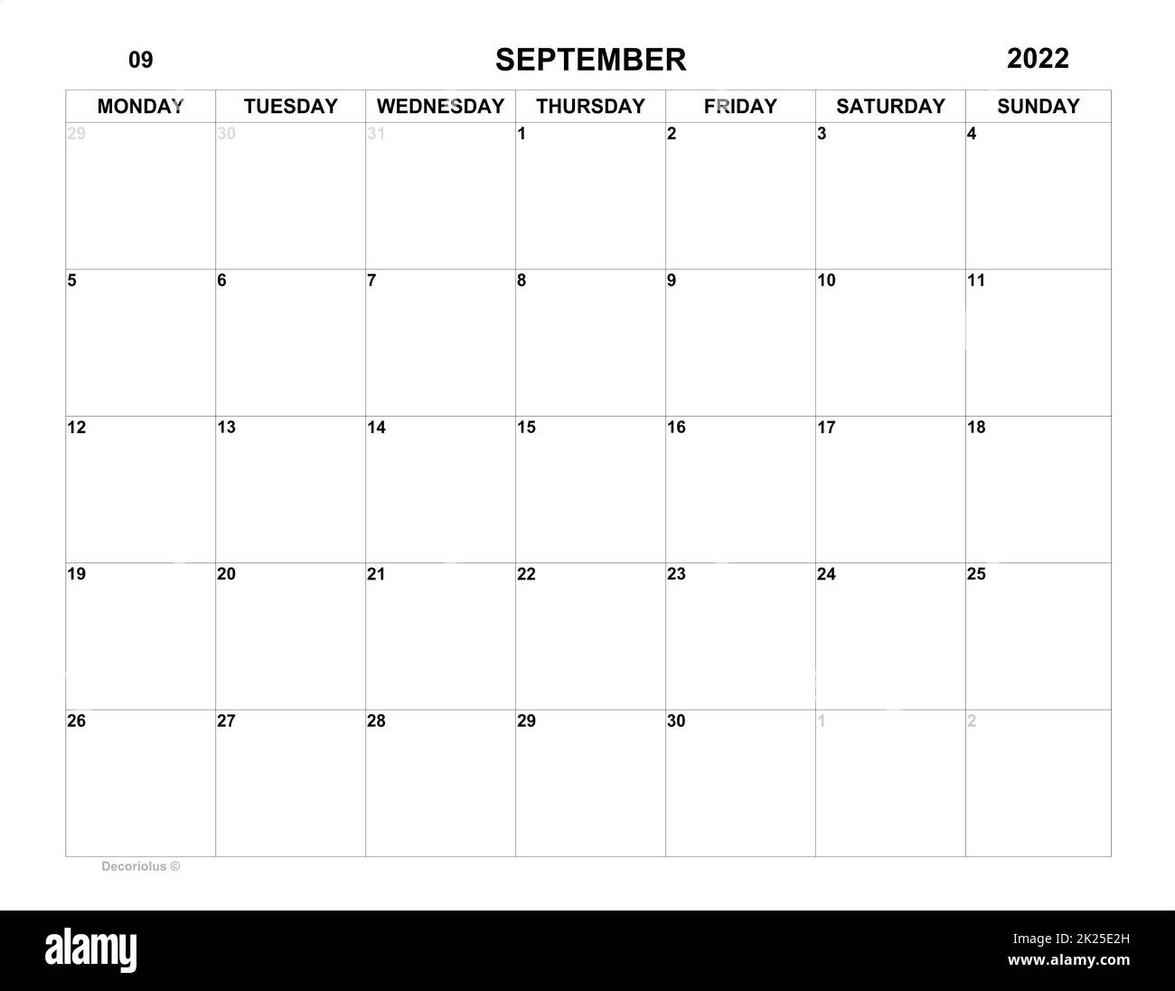 Planner for september 2022. Schedule for month. Monthly organizer for ...