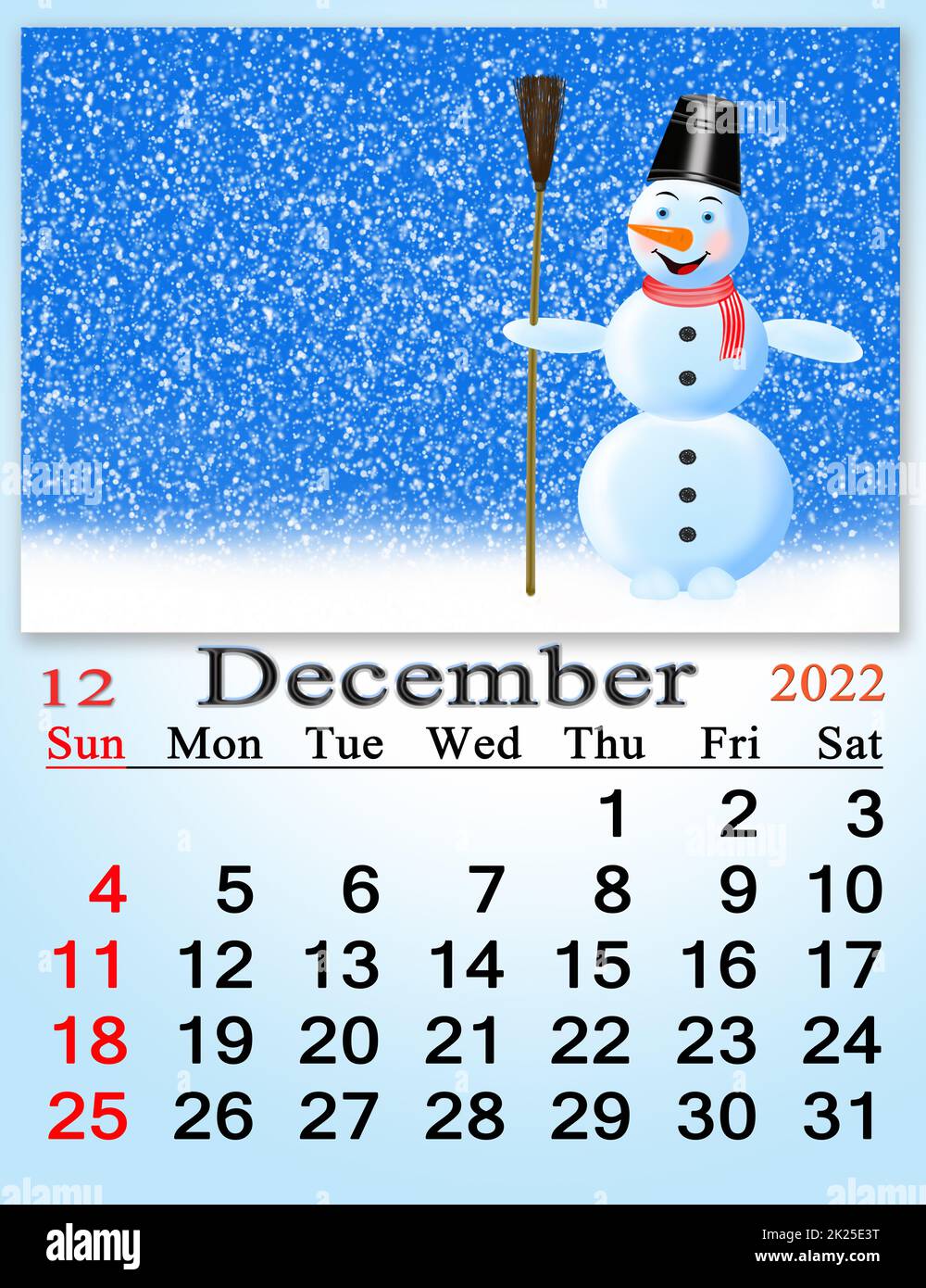 calendar for December 2022 with fairy snowman. Christmas holidays Stock ...