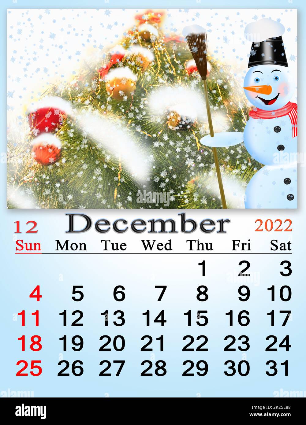 calendar for December 2022 with fairy snowman. Christmas holidays Stock ...
