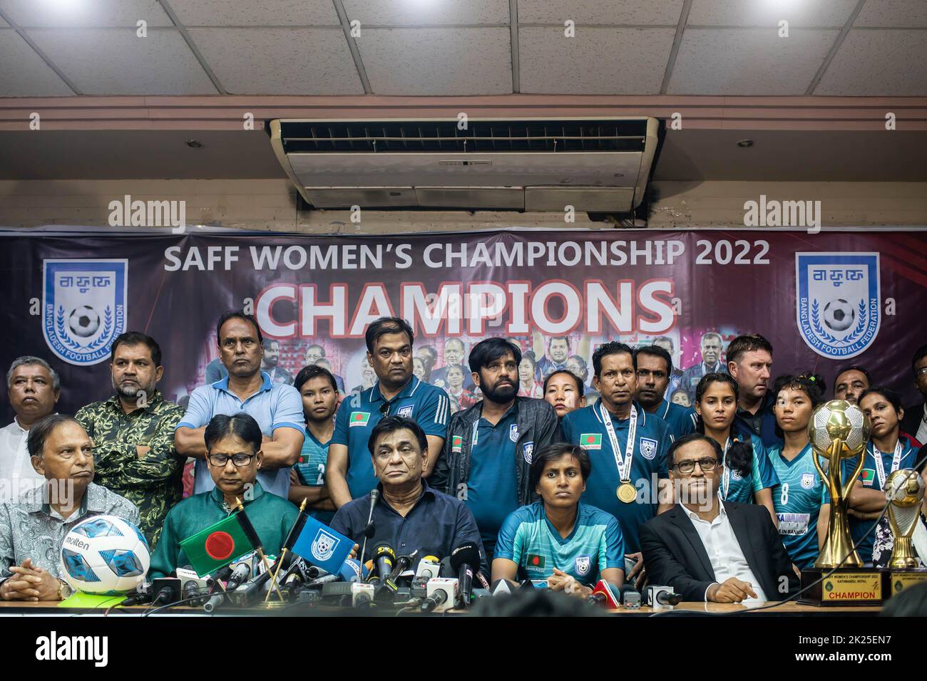 Bangladesh captain Sabina Khatun makes speeches at a press conference ...