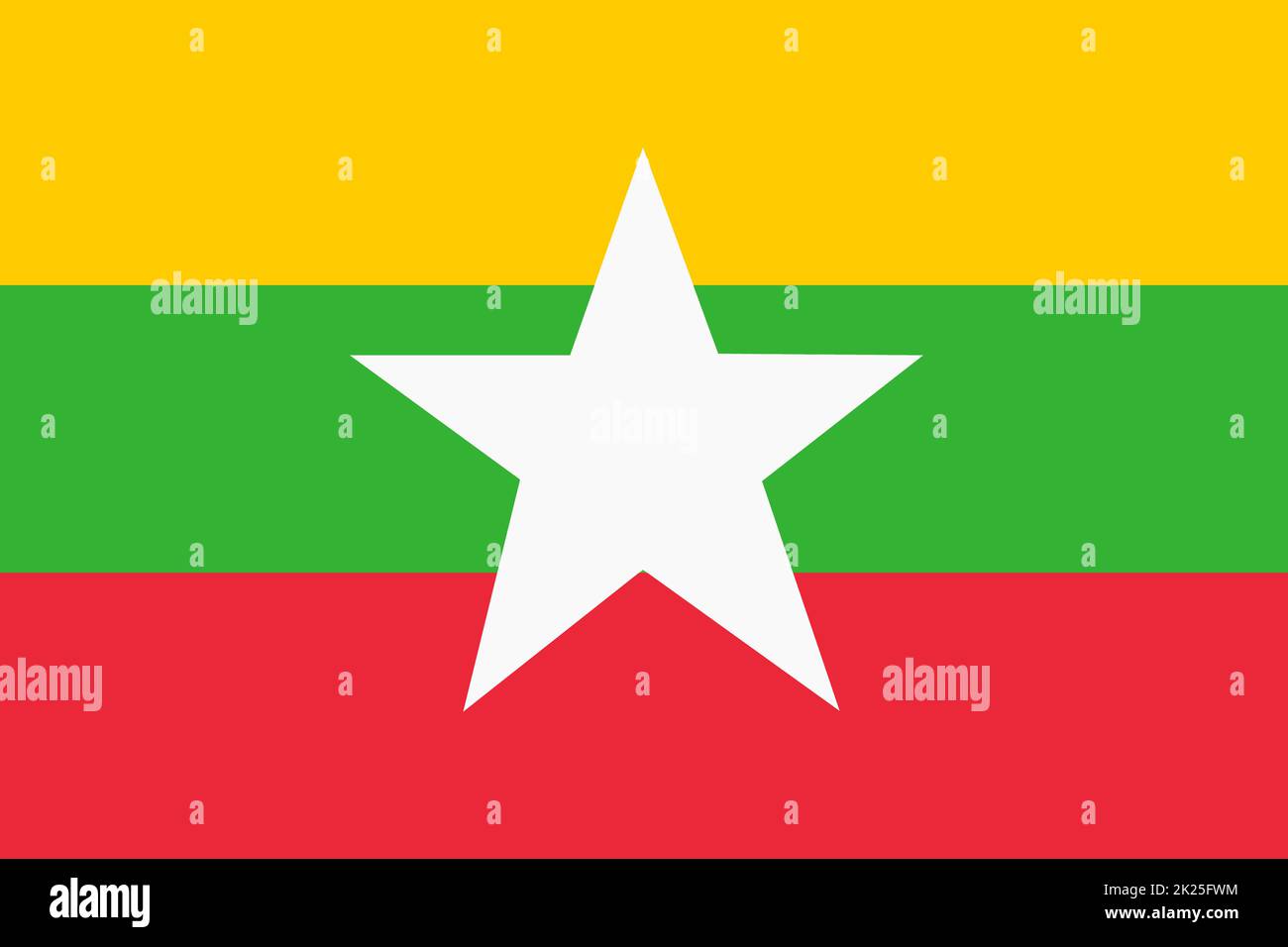 Myanmar flag background illustration yellow green red stripe white star ...