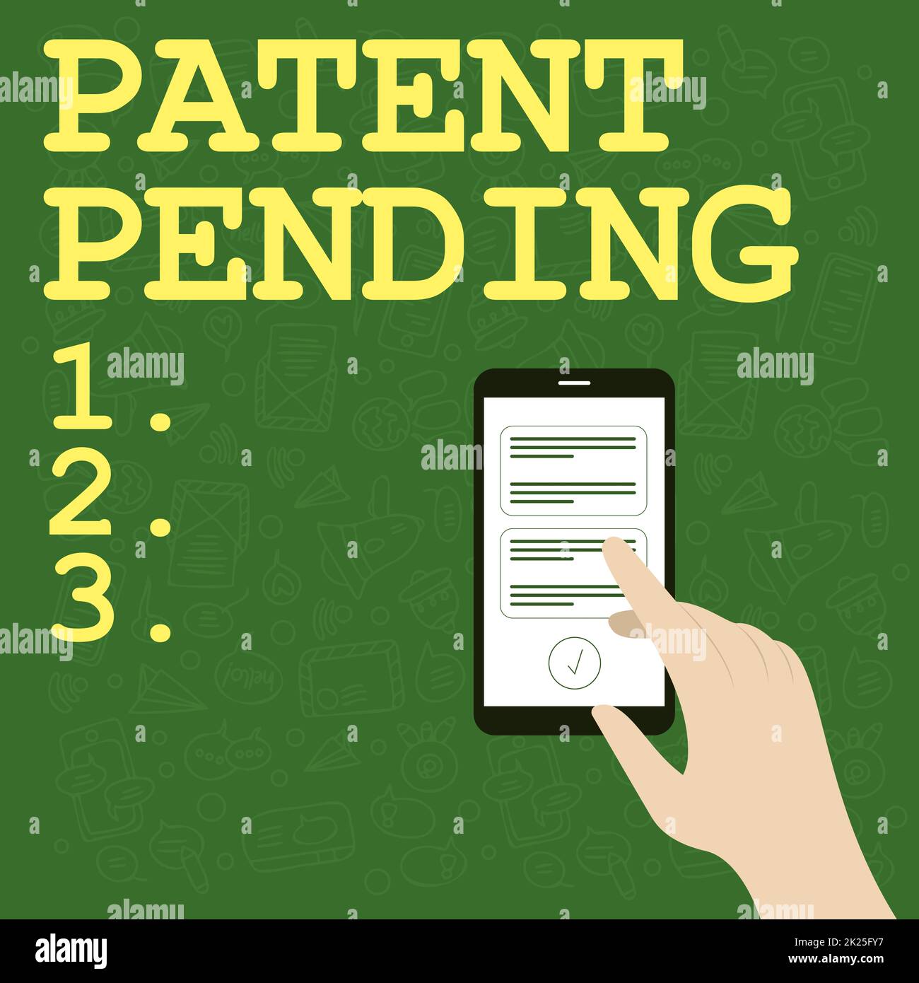 Text sign showing Patent Pending. Word Written on Request already filed ...