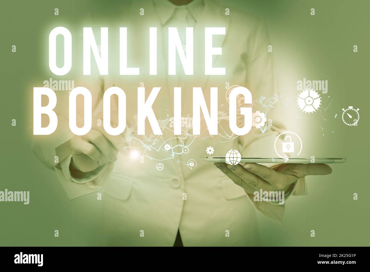 Text sign showing Online Booking. Business approach Reservation through ...