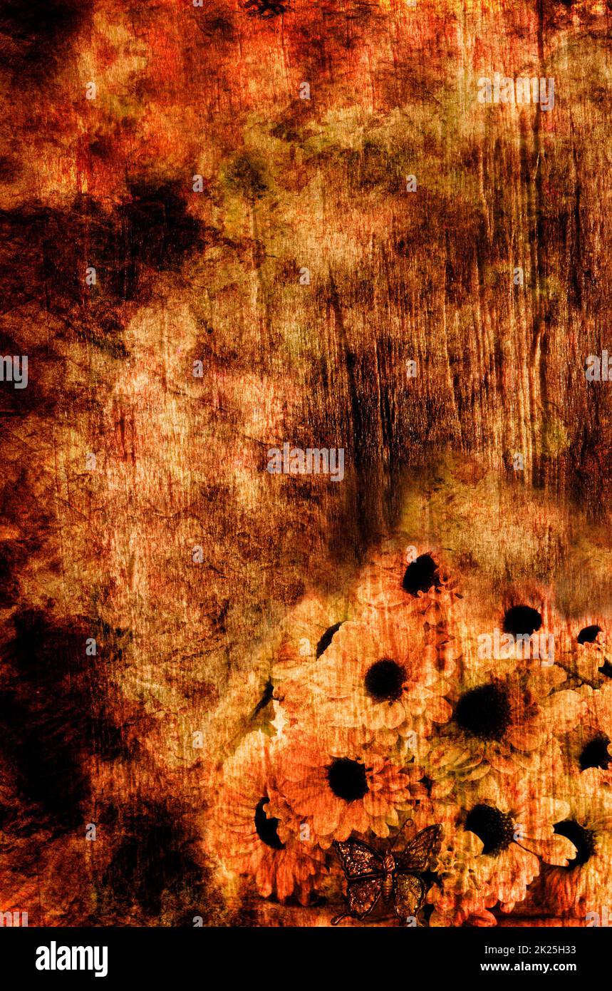 Vintage Grunge Style Background With Flowers Retro Backgrounds Stock ...