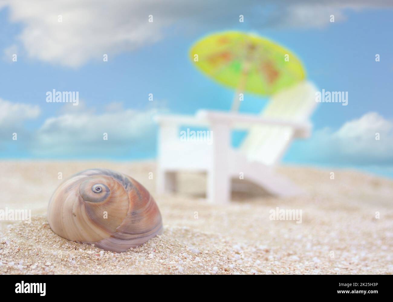 Sea Shell and Beach Chair on beach, Shallow DOF, Focus on Shell Stock ...