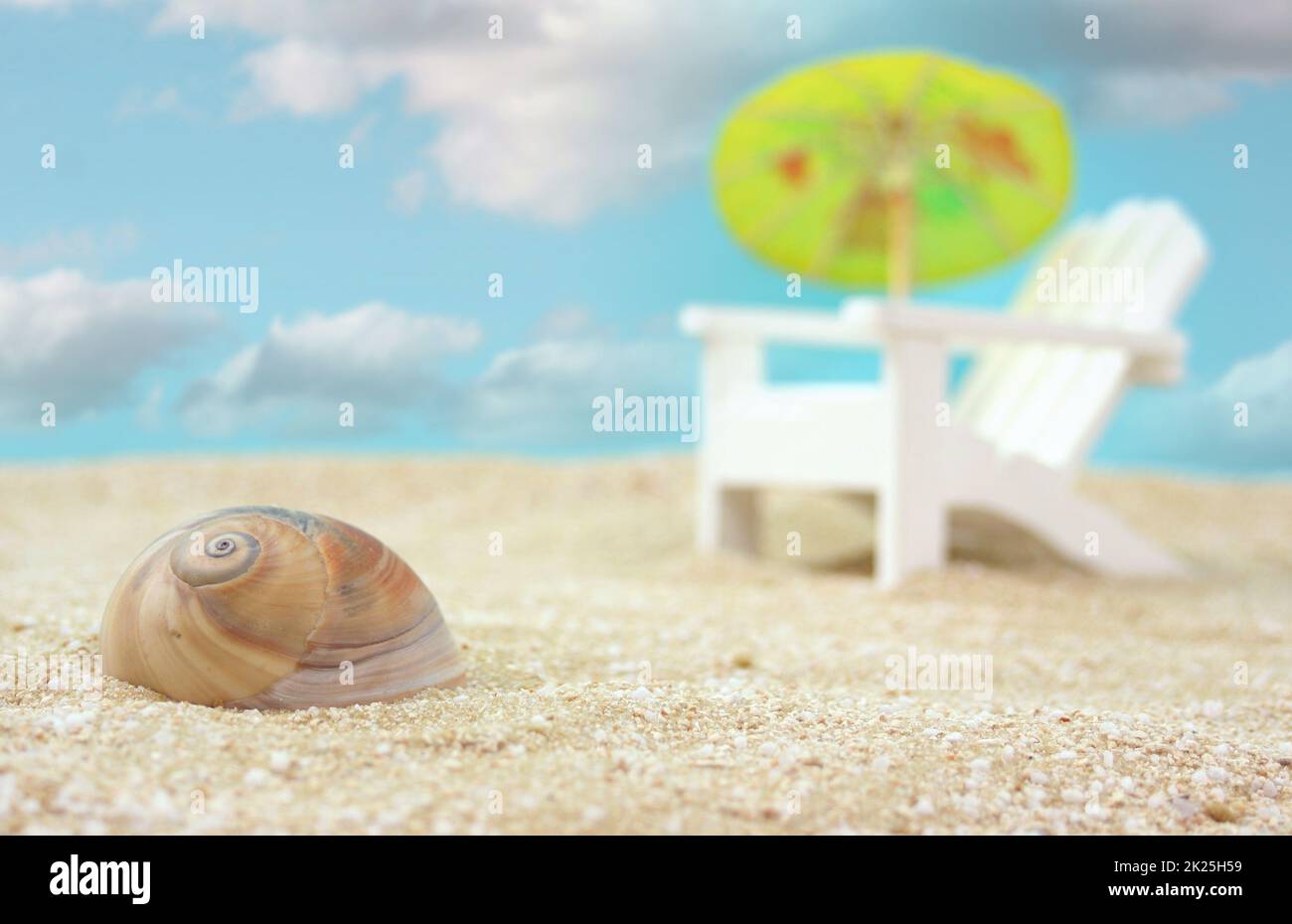 Sea Shell and Beach Chair on beach, Shallow DOF, Focus on Shell Stock ...