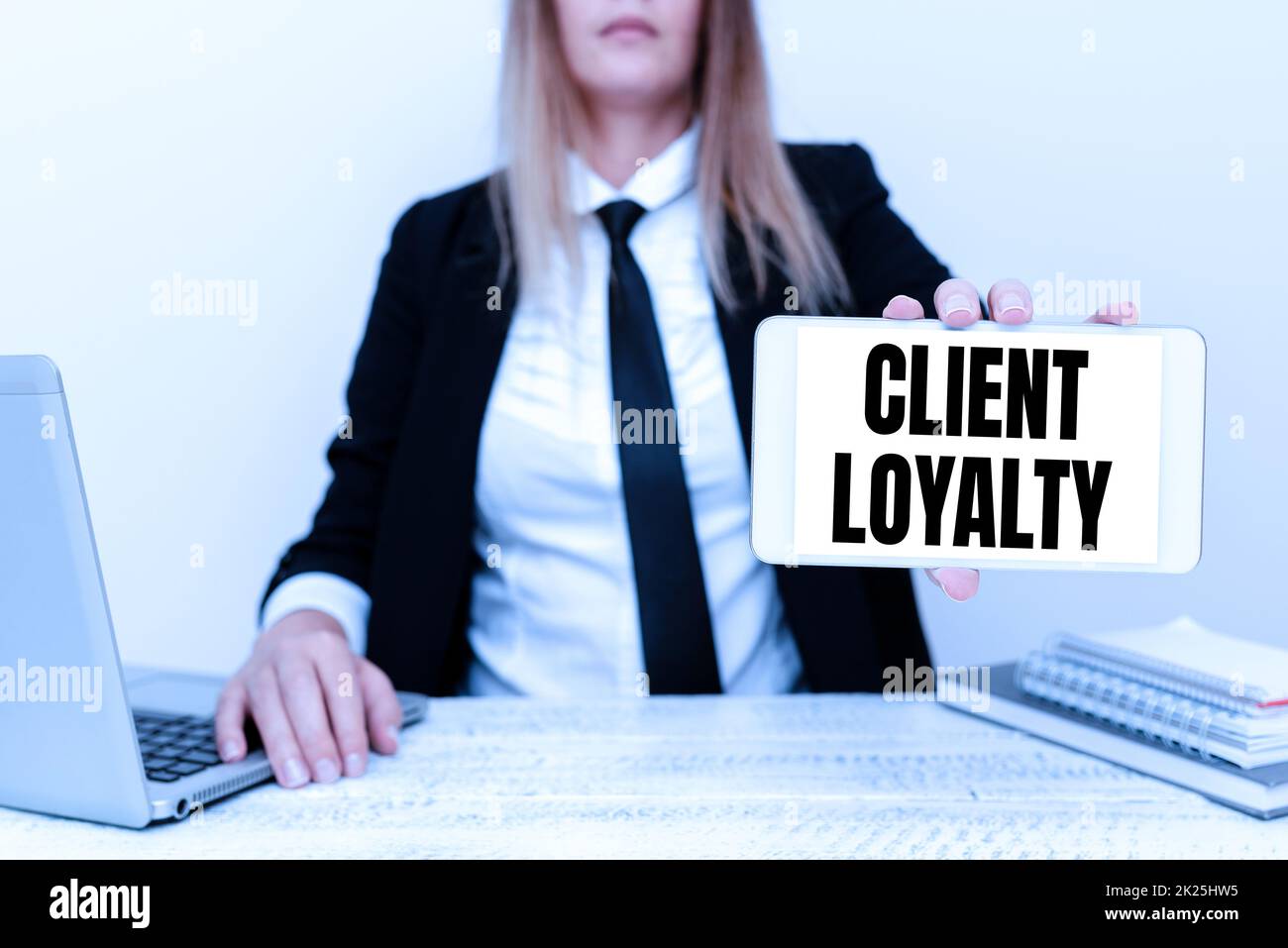 Writing displaying text Client Loyalty. Business idea The result of consistently positive ...