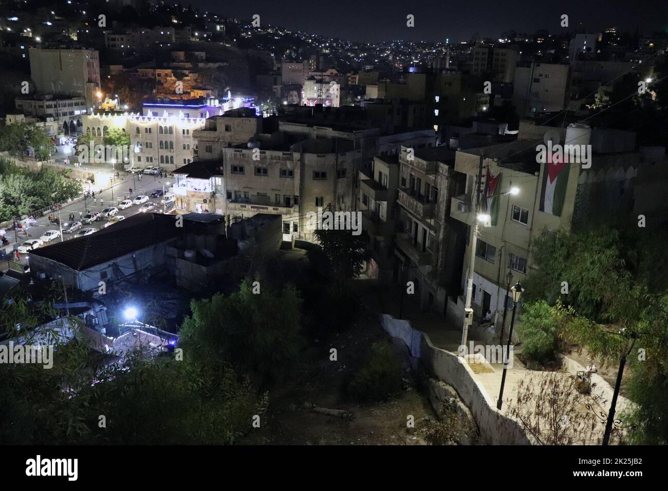 Jordan - Amman downtown streets at night (Jordanian flag) Tourism in ...