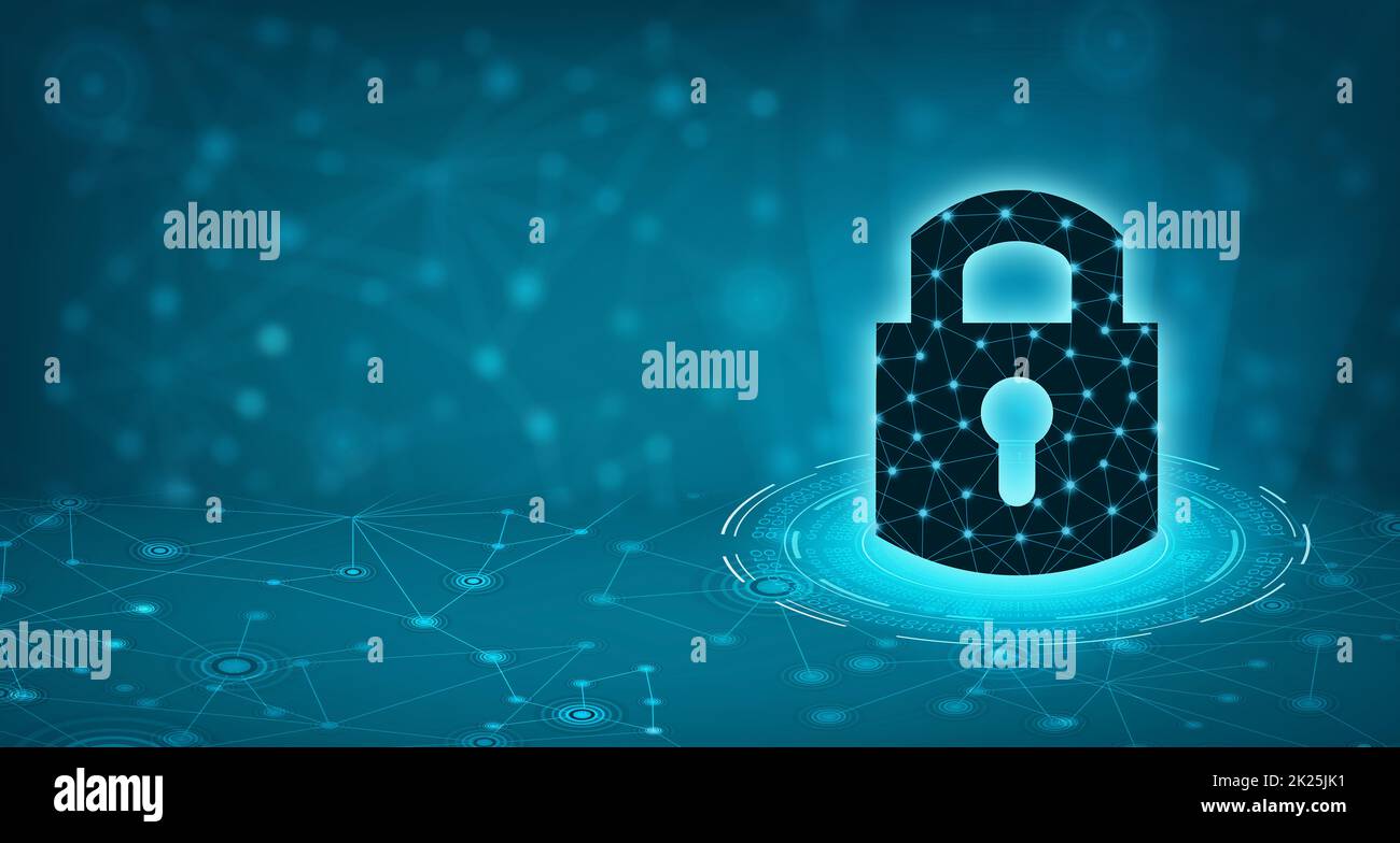 Highly secure IT device protection shield. blue background Stock Photo ...