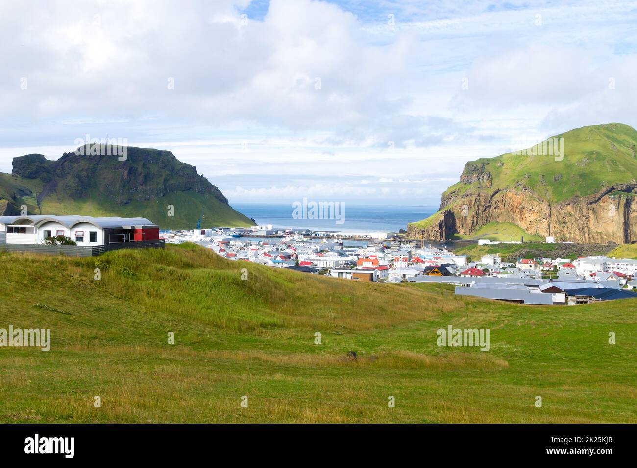 Heimaey town aerial view from Eldfell volcano Stock Photo - Alamy