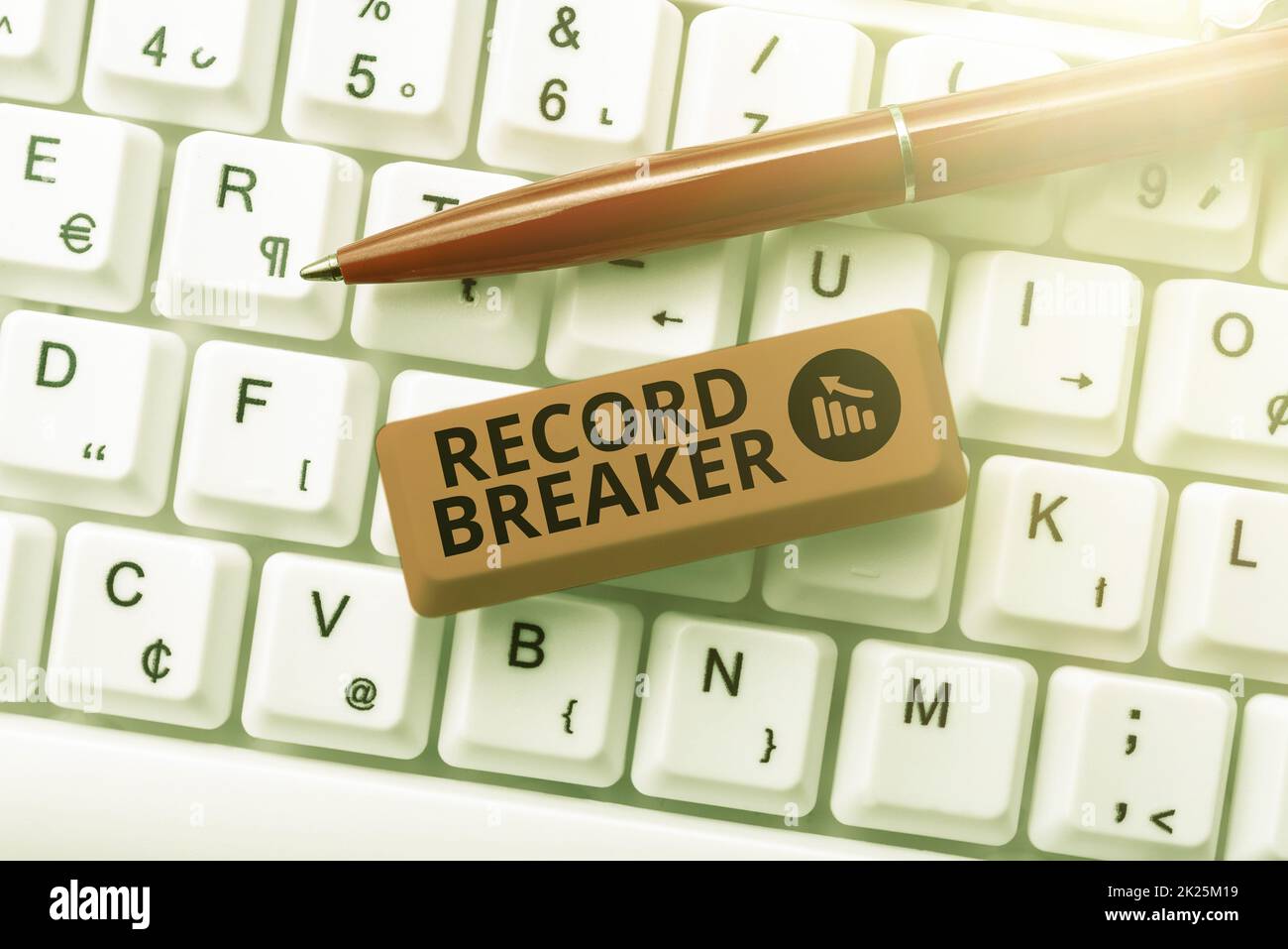 Conceptual caption Record Breaker. Word Written on someone or something ...