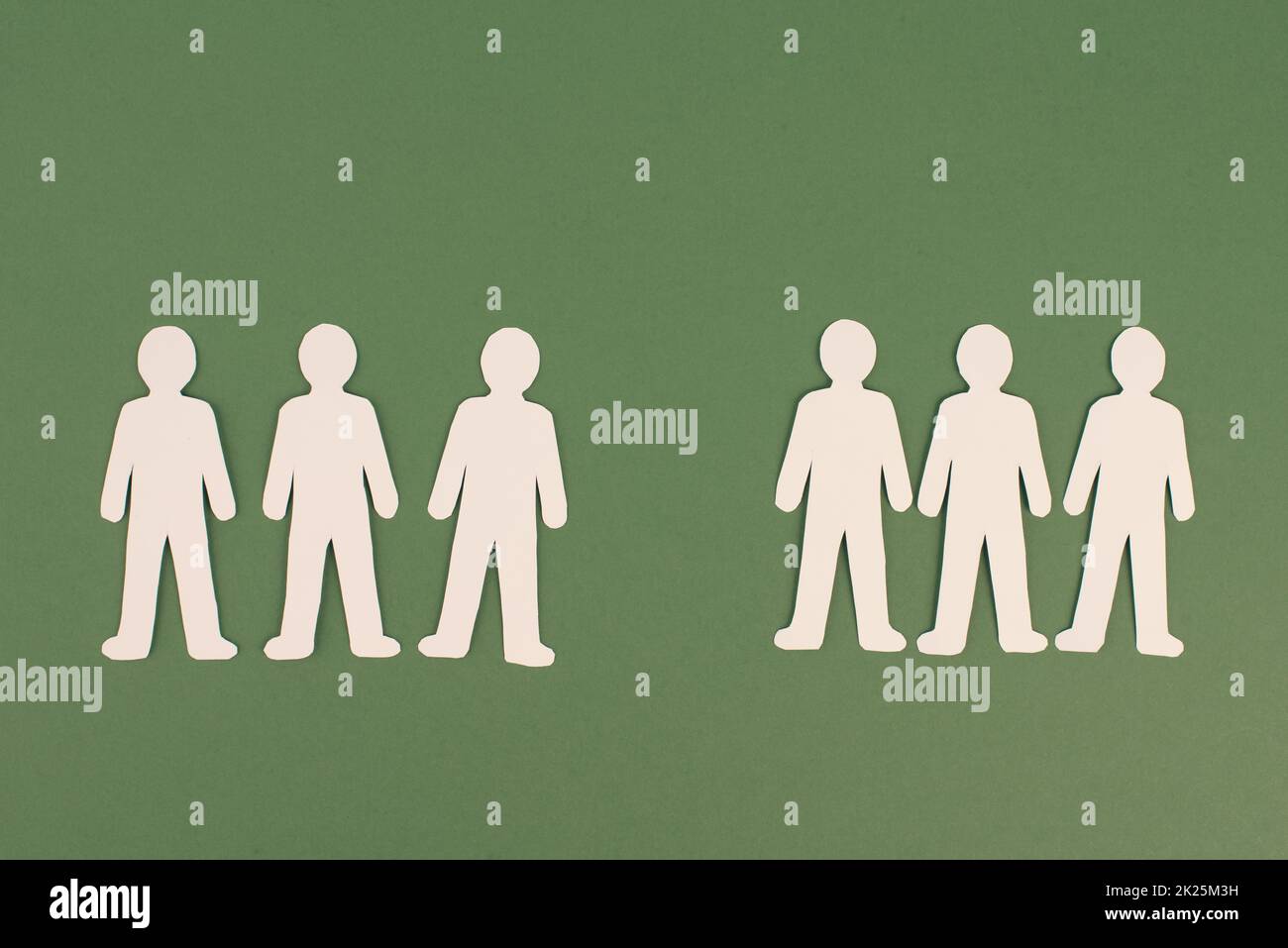Two groups of people, having a different opinion, being in a team ...