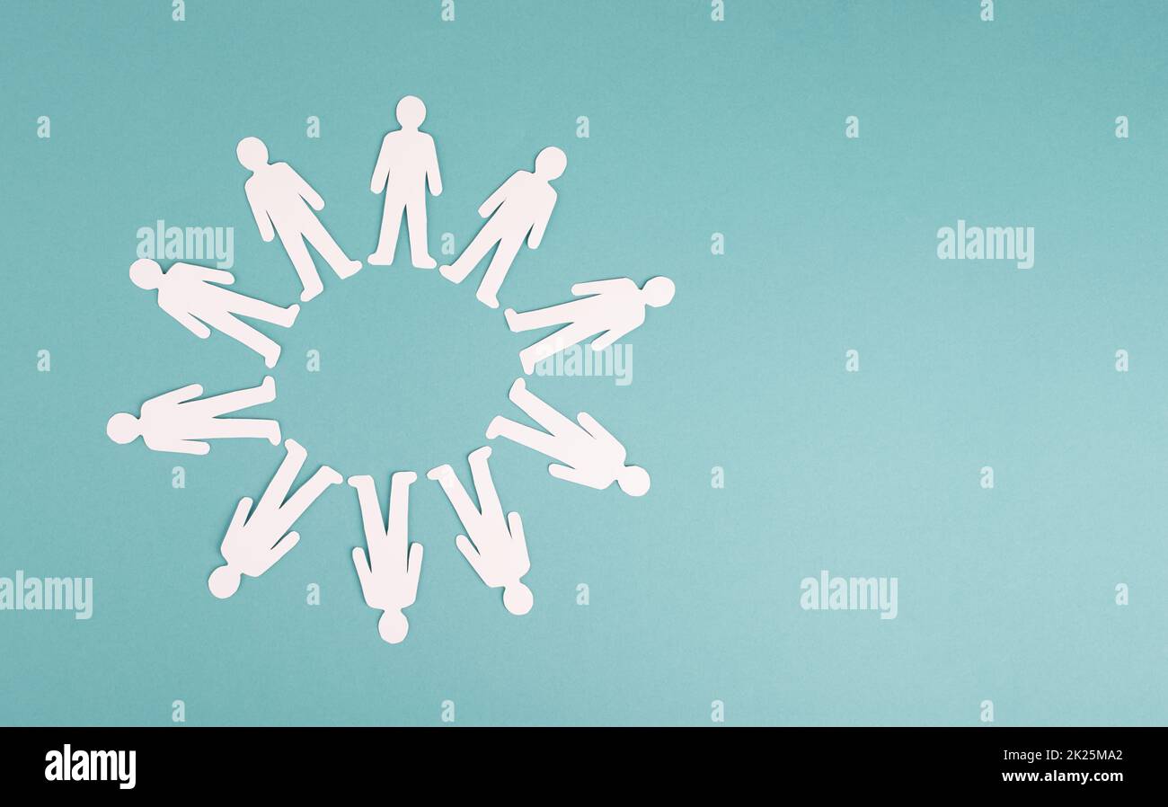 People standing in a circle, teamwork, multiculture communication ...