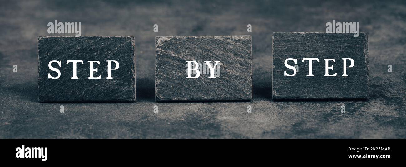 Step by step taking the stairs, chalk drawing on a blackboard ...