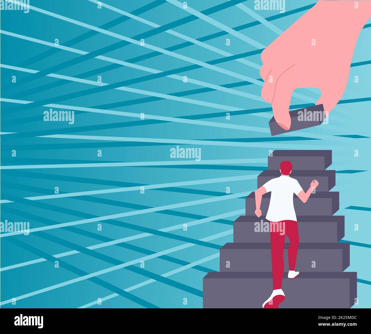 Gentleman Climbing Up Stair Case Trying To Reach Goals Hand Helping ...