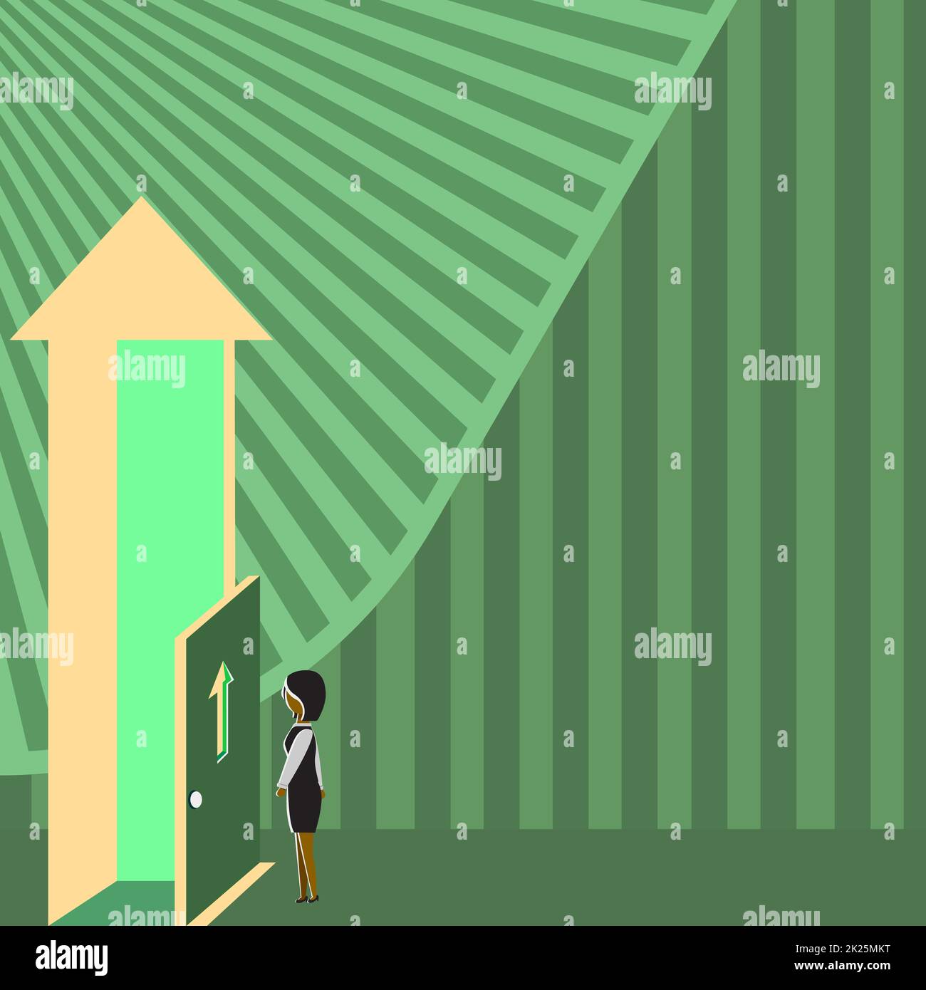 Lady Standing Front Of Door Opening New Opportunities For Success ...