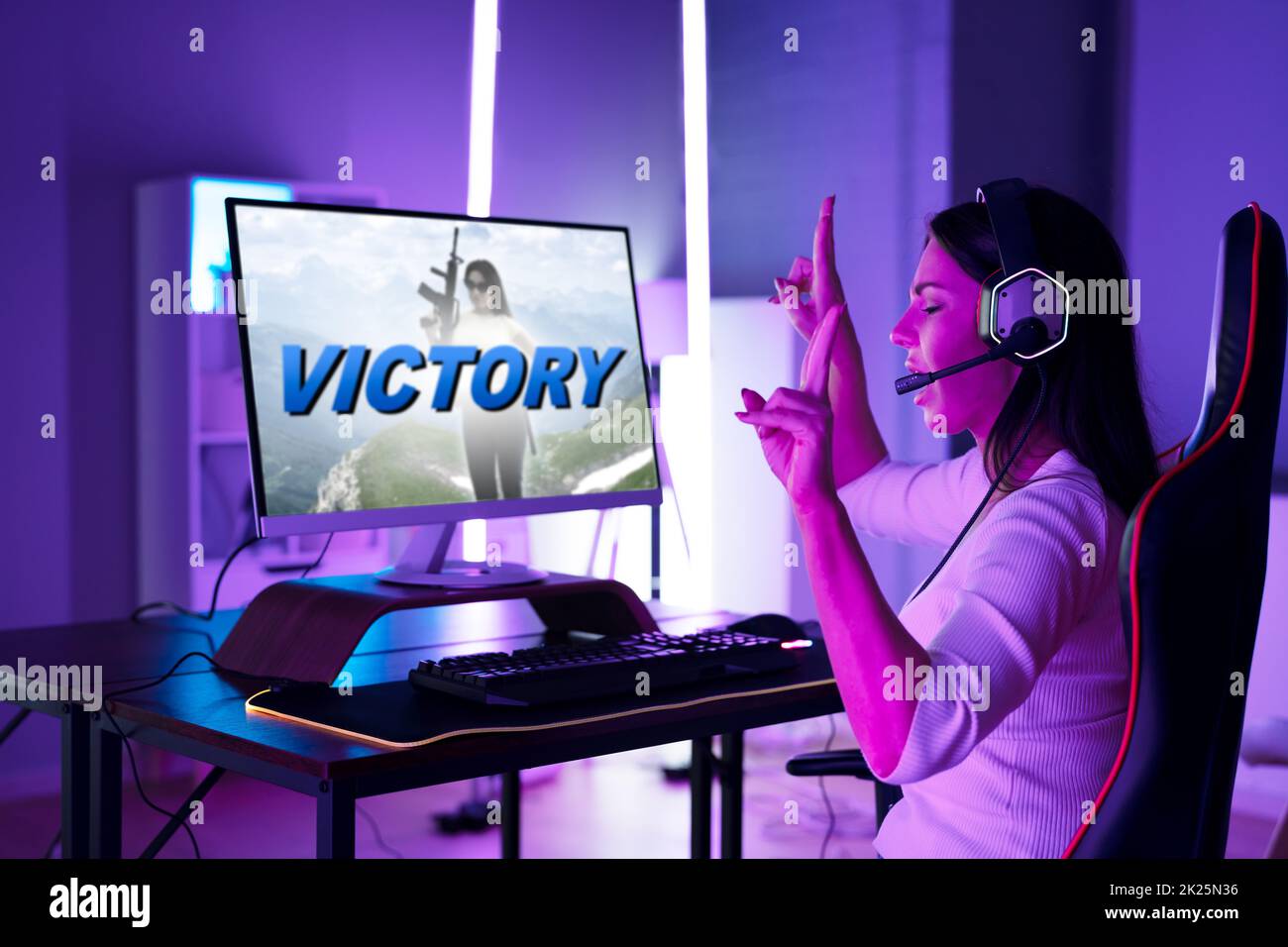 Young Excited Gamer Girl Won Video Game Stock Photo - Alamy