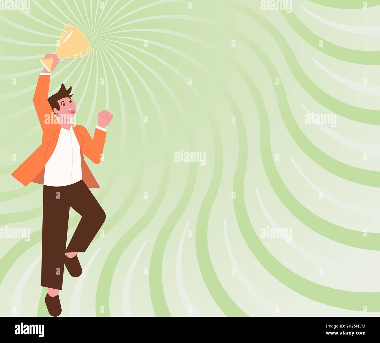 Gentleman Jumping Excitedly Holding Trophy Showing Accomplishments. Man ...