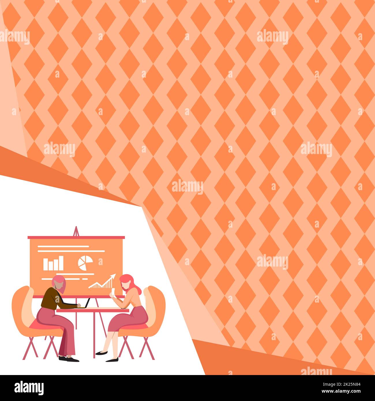 Colleagues Sitting On Desk With Laptop And Papers Showing Graphs And ...