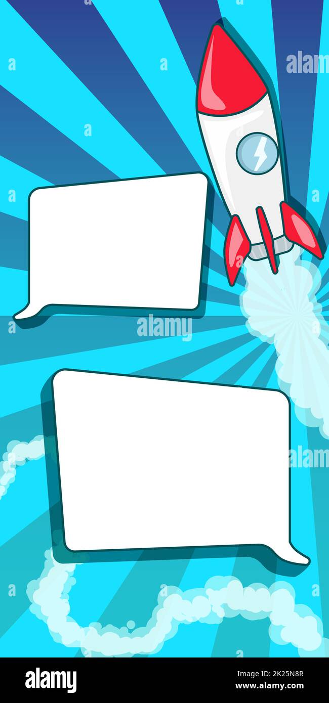 Rocket Ship Launching Fast Straight Up To The Outer Space. Spaceship ...