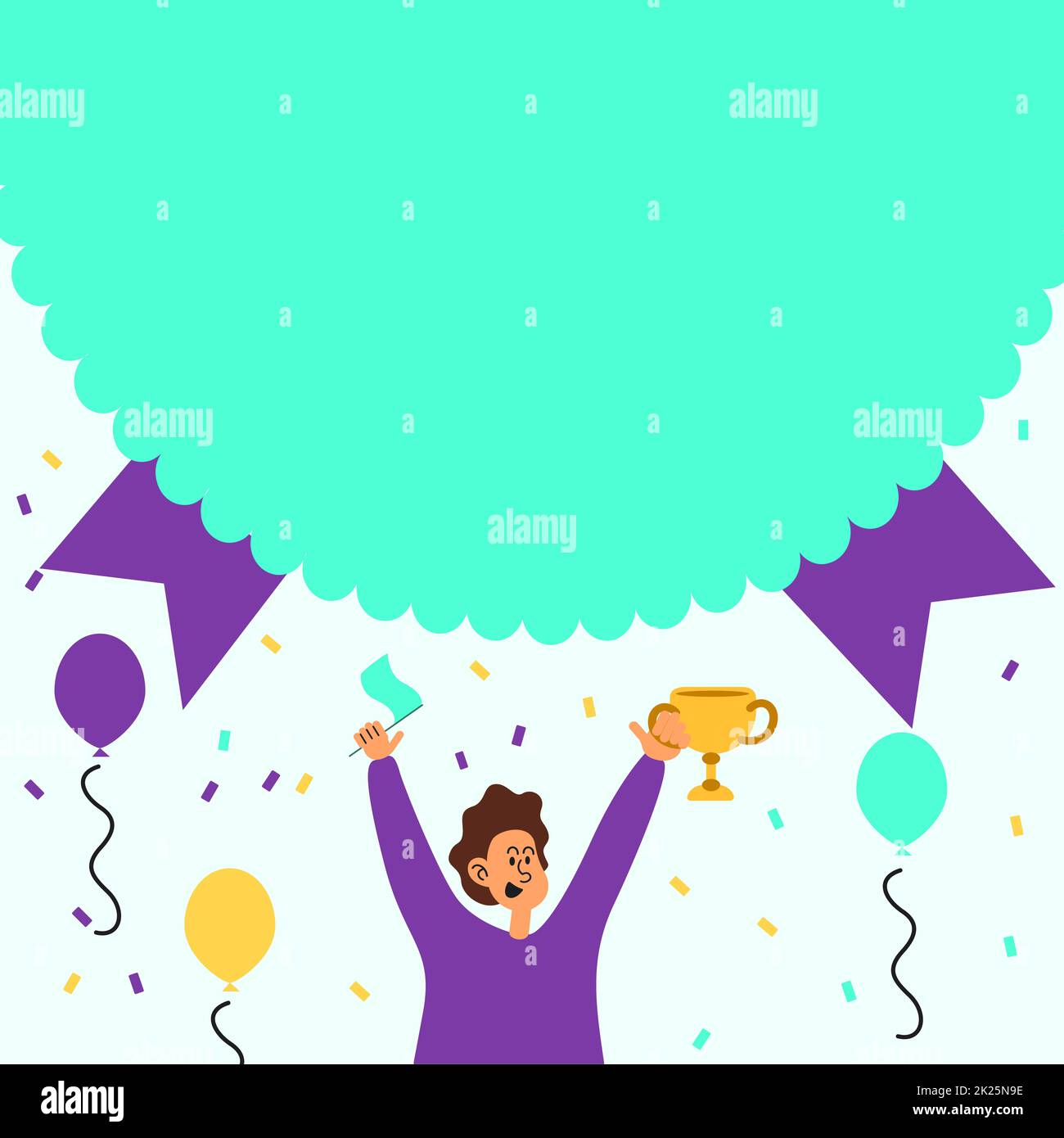 Man Holding Trophy Celebrating Performance Surrounded With Balloons ...