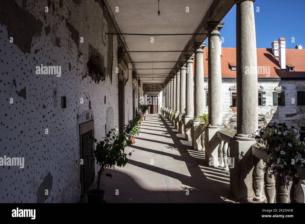 Columned gallery at the Uhercice chateau Stock Photo - Alamy