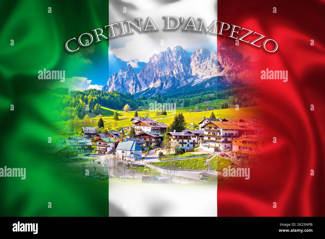 Alps landscape in Cortina D' Ampezzo on Italian flag illustration ...