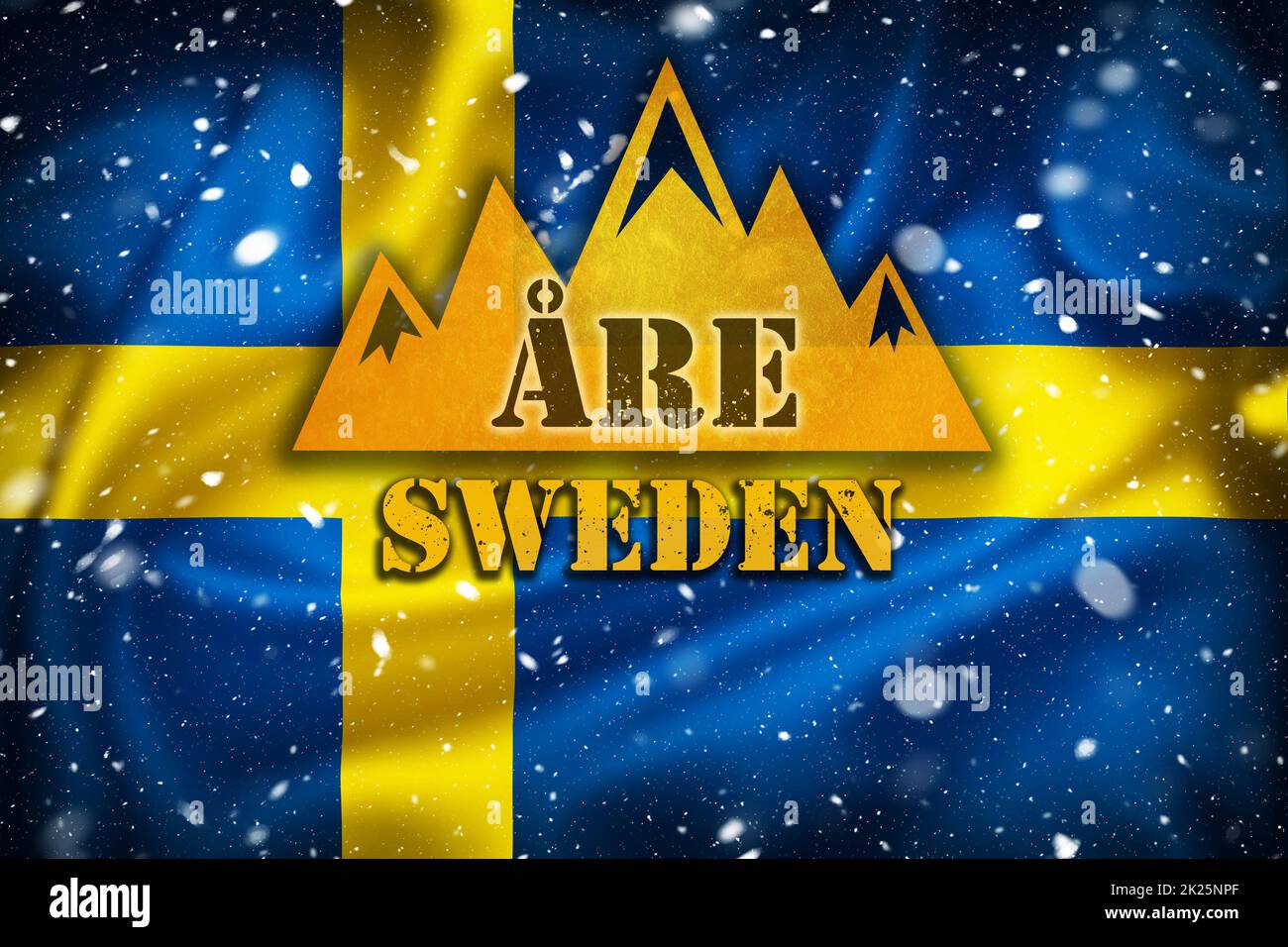 Are ski mountain banner illustration on Swedish flag and snow layer ...