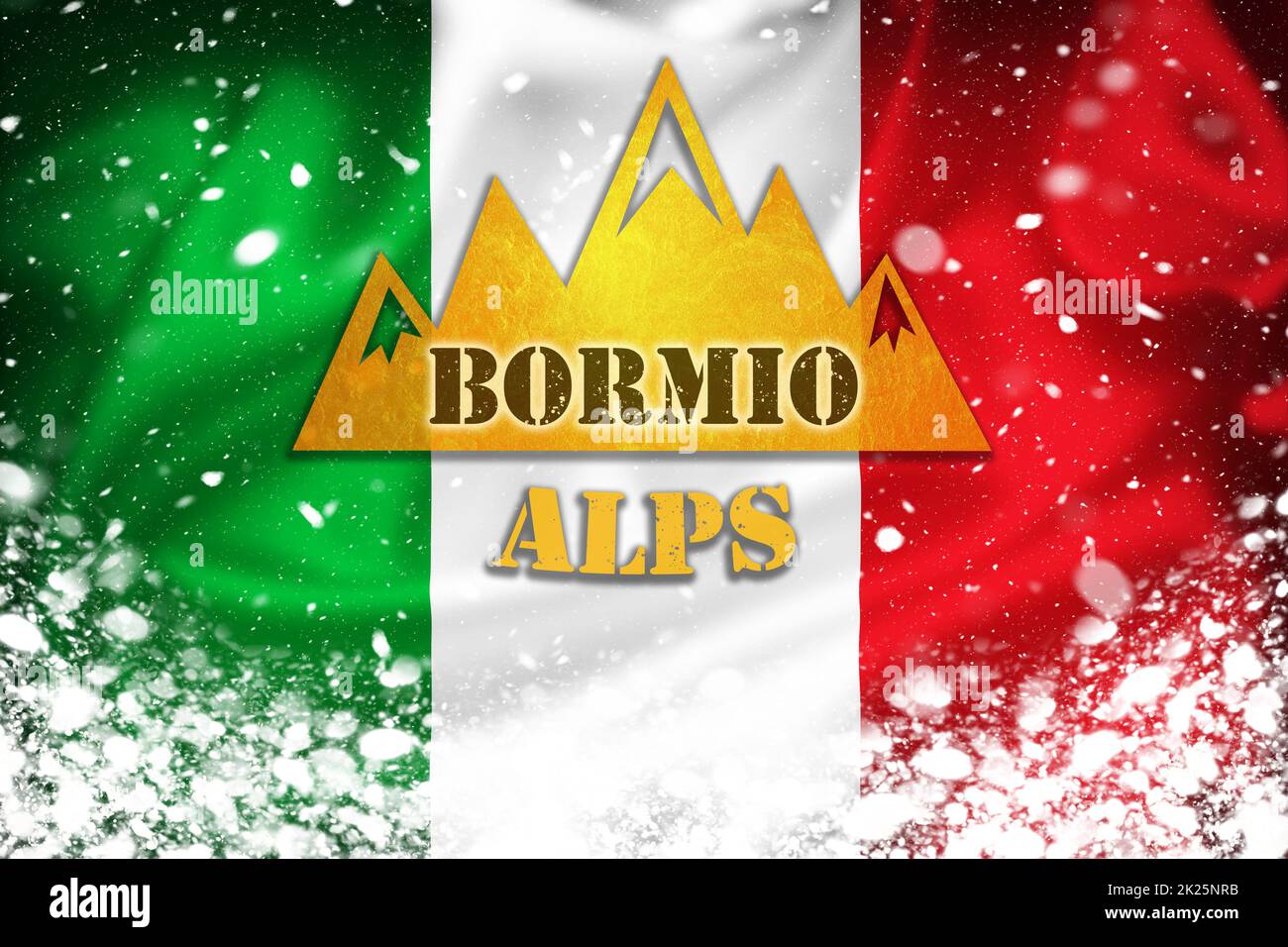 Bormio Alps banner illustration on Italian flag and snow layer, famous ...