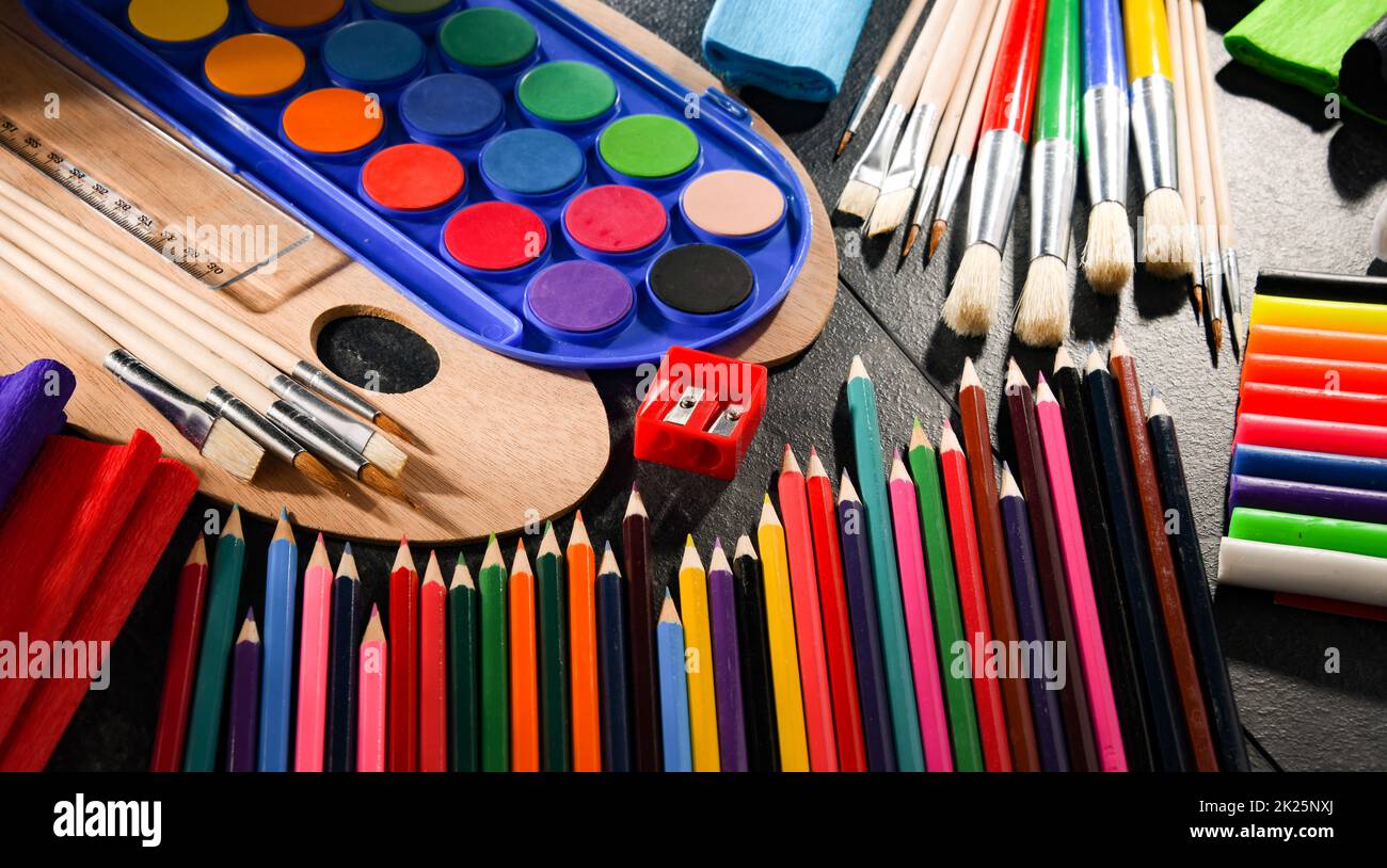 Composition with school accessories for painting and drawing Stock ...