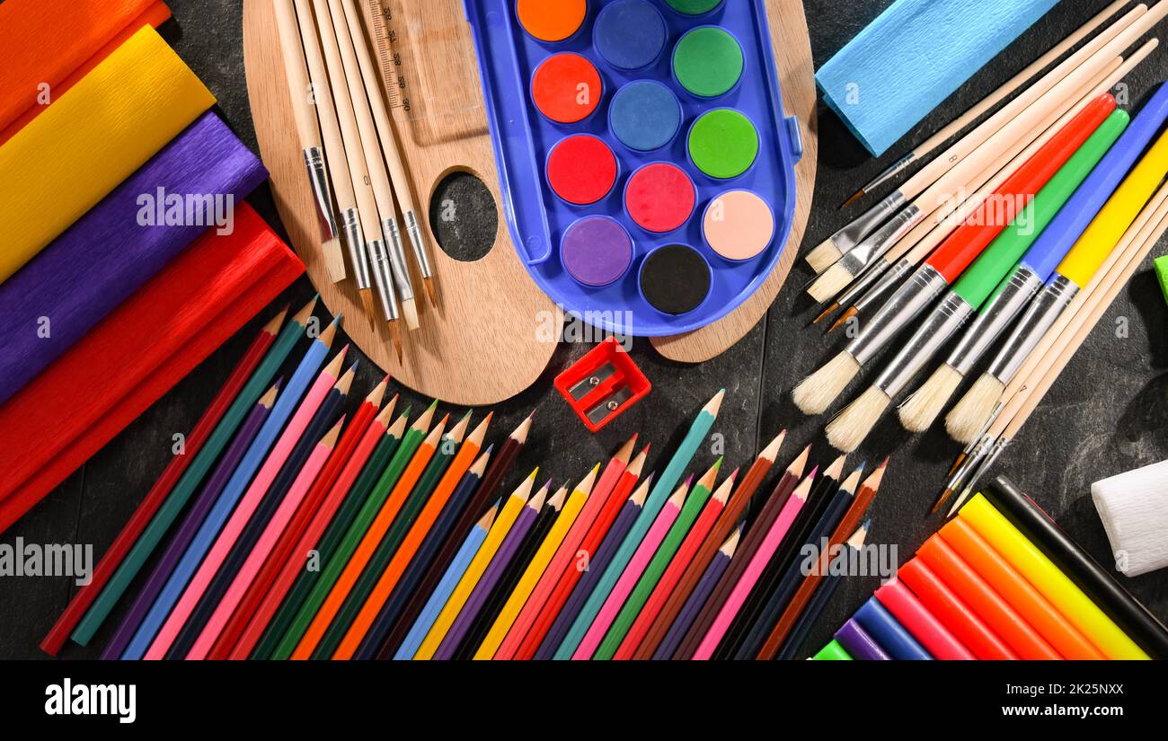 Composition with school accessories for painting and drawing Stock ...