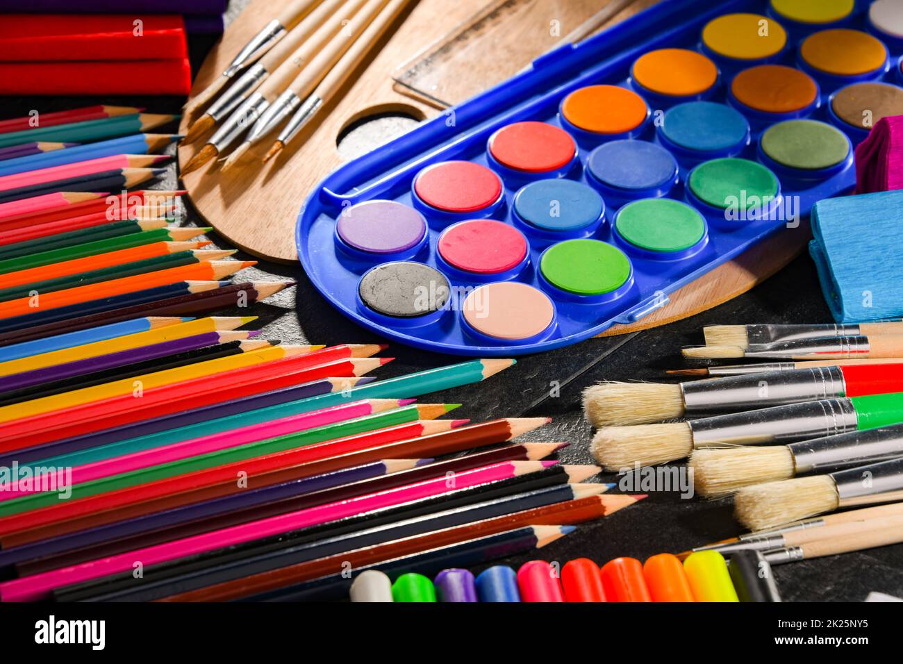 Composition with school accessories for painting and drawing Stock ...