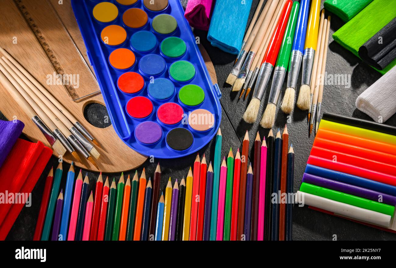 Composition with school accessories for painting and drawing Stock ...